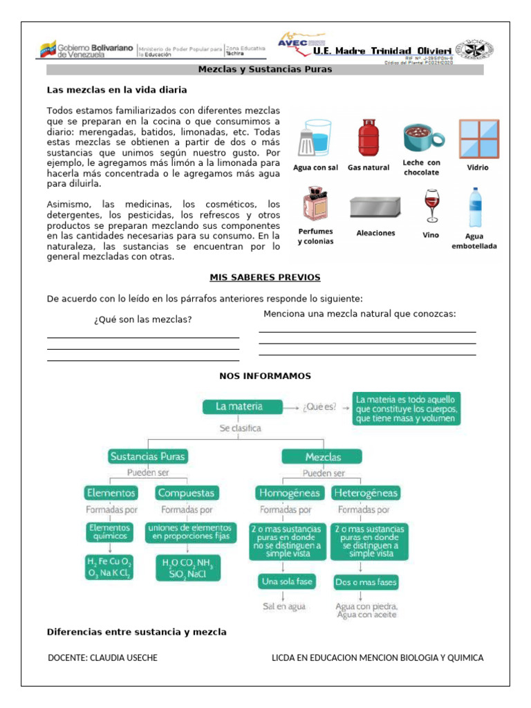 Mezclas y Sustancias Puras | PDF | Mezcla | Sustancias químicas