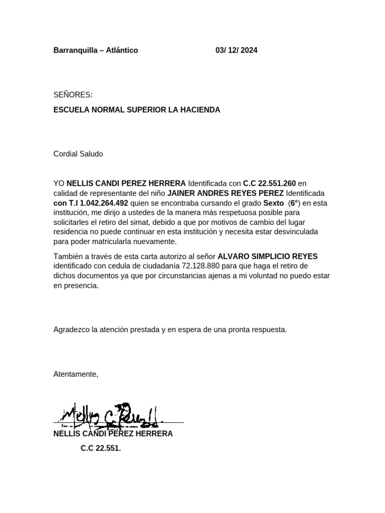 Carta Retiro de Simat 1 | PDF