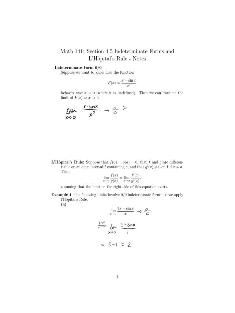 Indeterminate Forms & L'Hôpital's Rule Guide | PDF | Arithmetic | Calculus