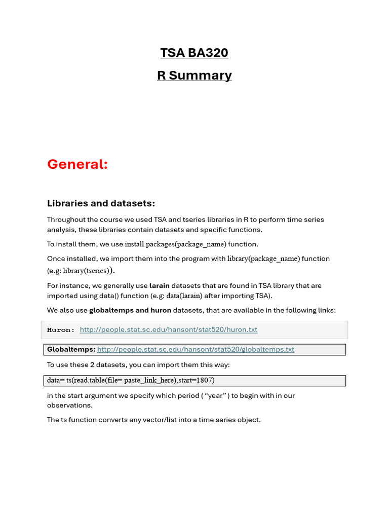 TSA-R-summary | PDF | Time Series | P Value