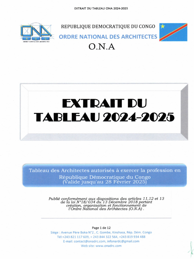 Extrait Du Tableau Ona 2024-2025 | PDF