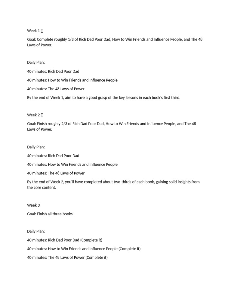 3-Week Reading Plan for Key Books | PDF