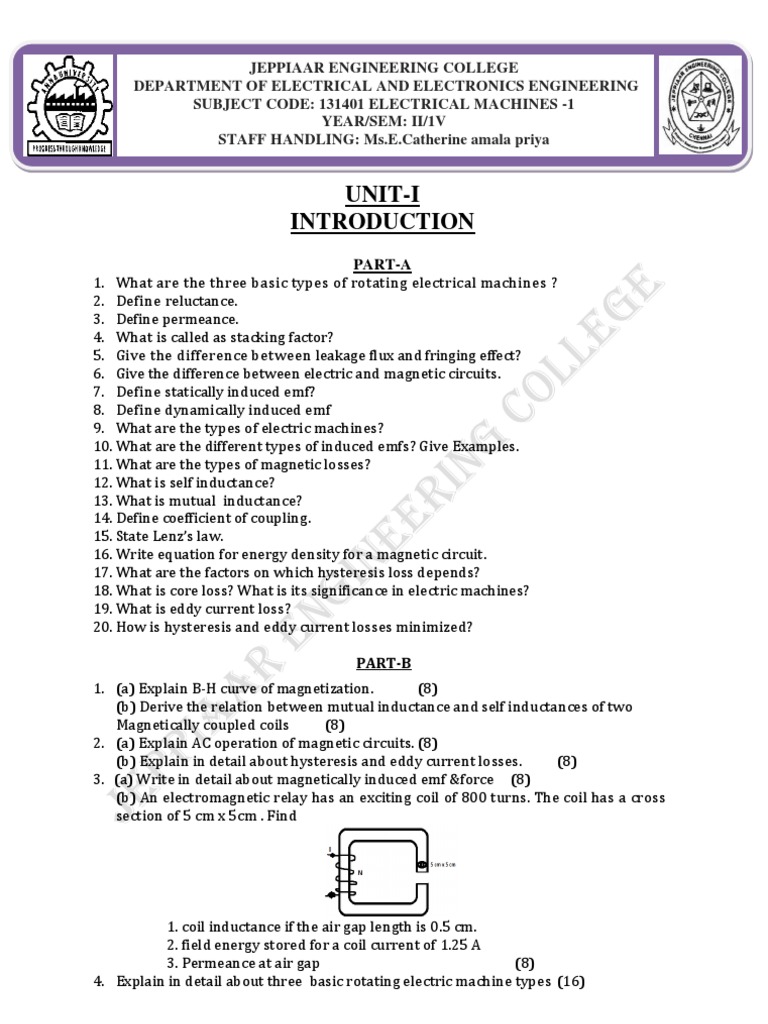Unit 1 3 Electrical Machines 1 Pdf Inductance Inductor