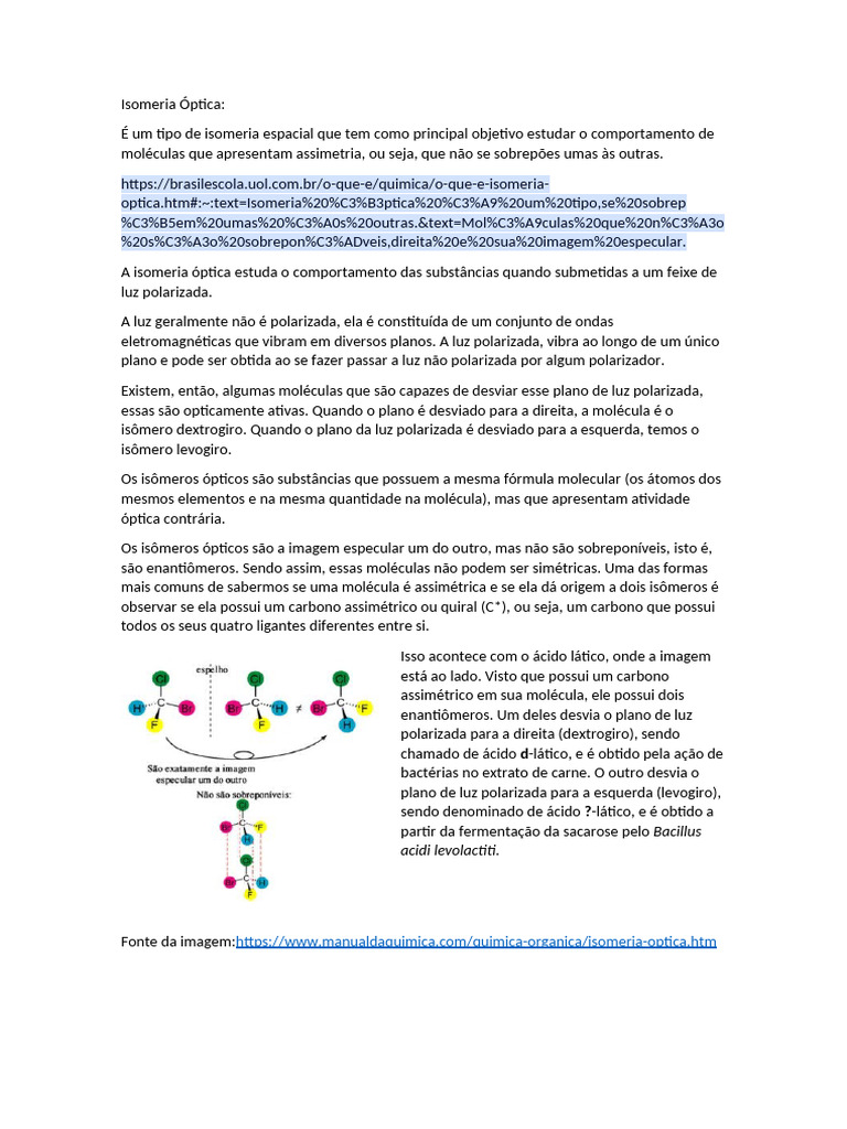 Isomeria Óptica: Entenda os Enantiômeros | PDF | Isômero | Moléculas