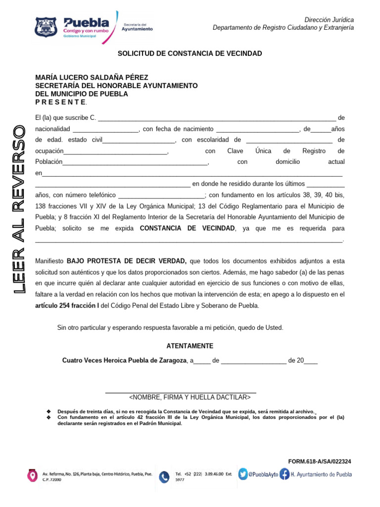Form.618-A Sa-022324 Solicitud de Constancia de Vecindad | PDF ...