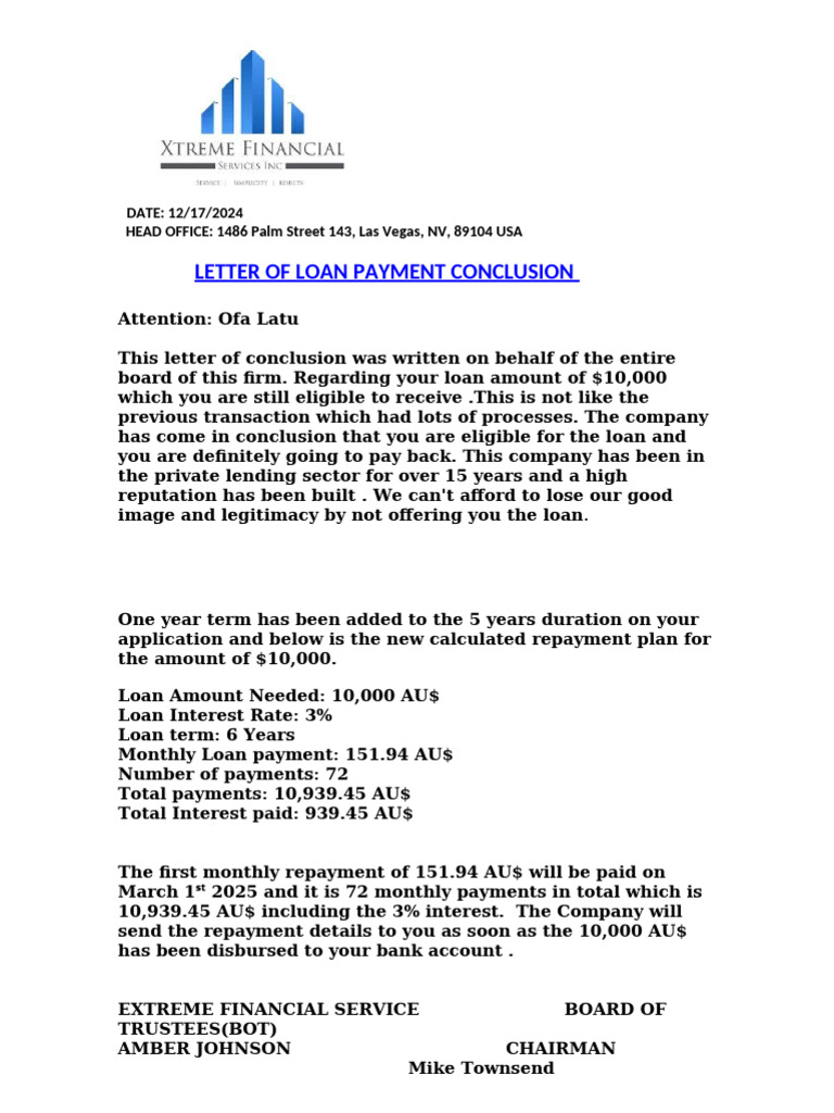 LETTER OF CONCLUSION TO OFA LATU | PDF