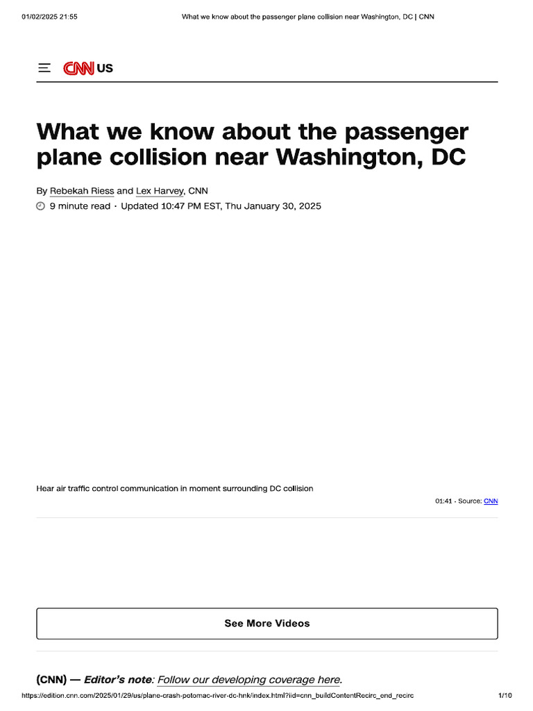 What We Know About The Passenger Plane Collision Near Washington, DC ...