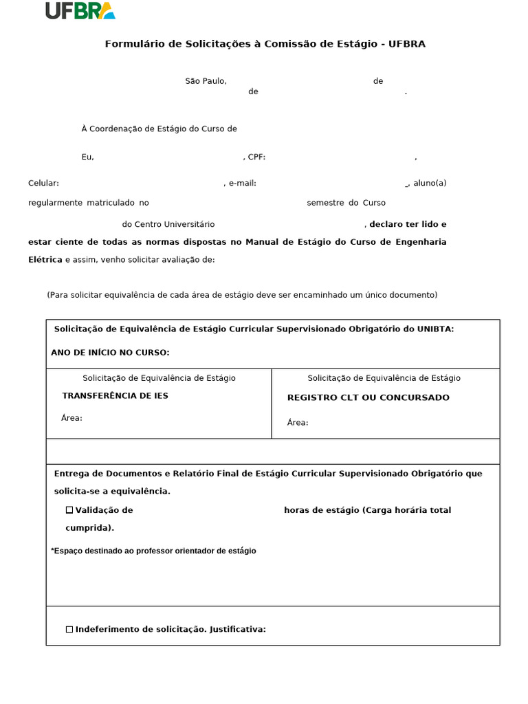 Formulario_de_Solicitacao_Equivalencia_Estagio_UFBRA | PDF | Estágio ...