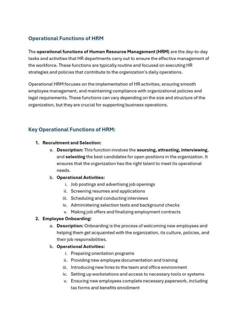 Operational Functions of HRM | PDF | Human Resource Management ...