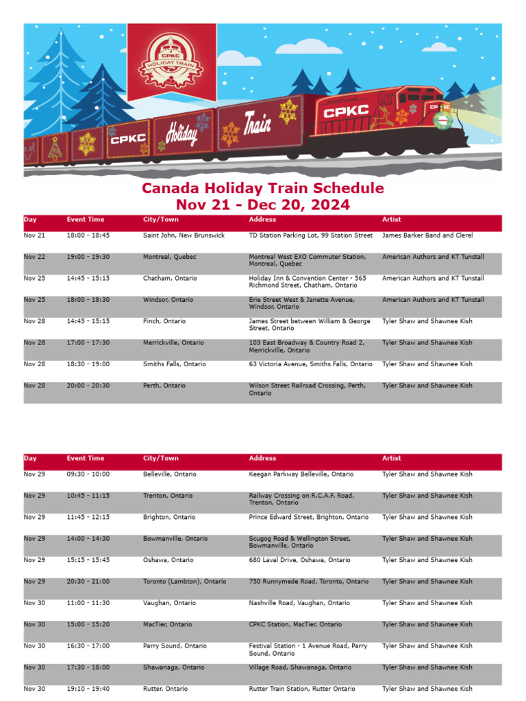 Canada Holiday Train Tour 2024 | PDF | Alberta | Ontario
