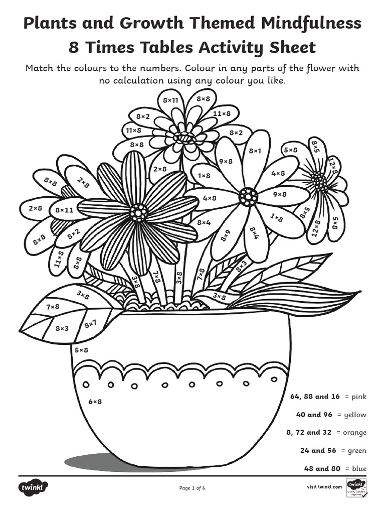 t2 M 4704 Plants and Growth Themed Mindfulness 8 Times Tables Activity ...