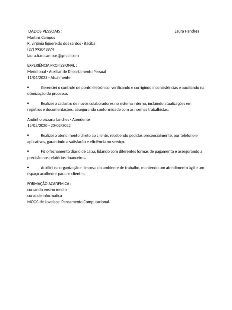 Documento Curriculo LAURA | PDF