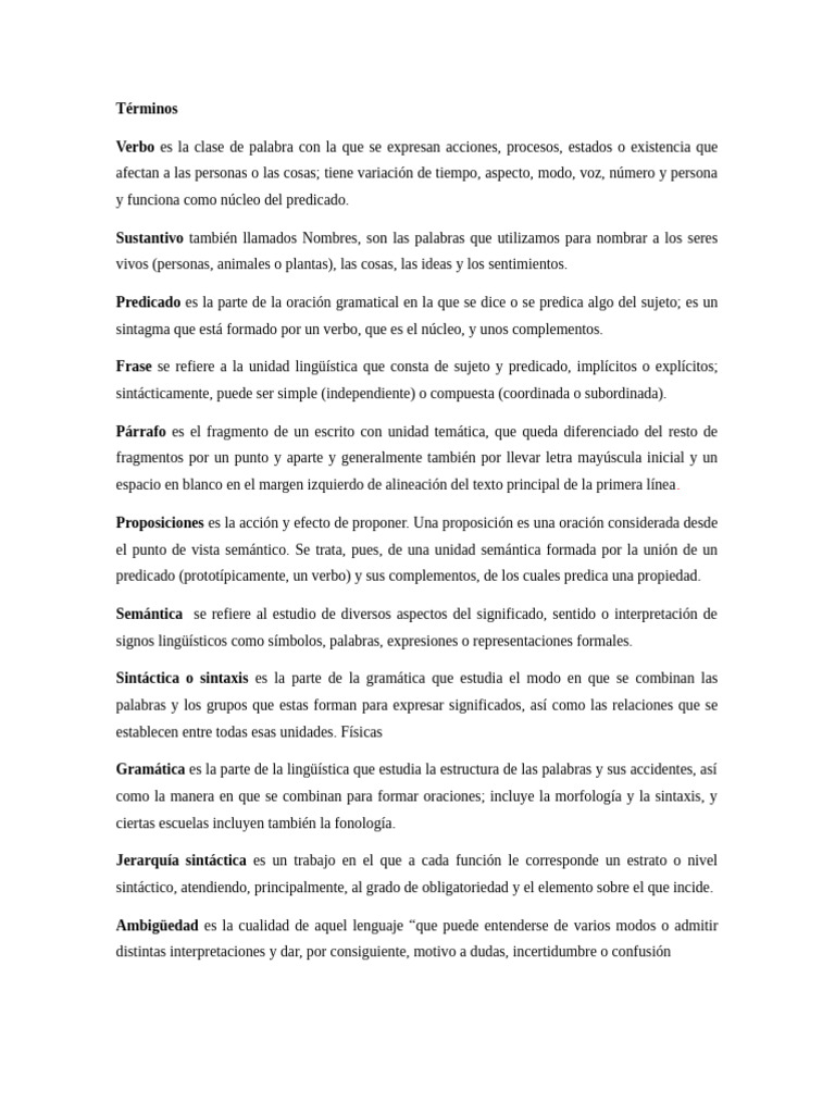 Definiciones Clave de Gramática y Lingüística | PDF | Predicado ...