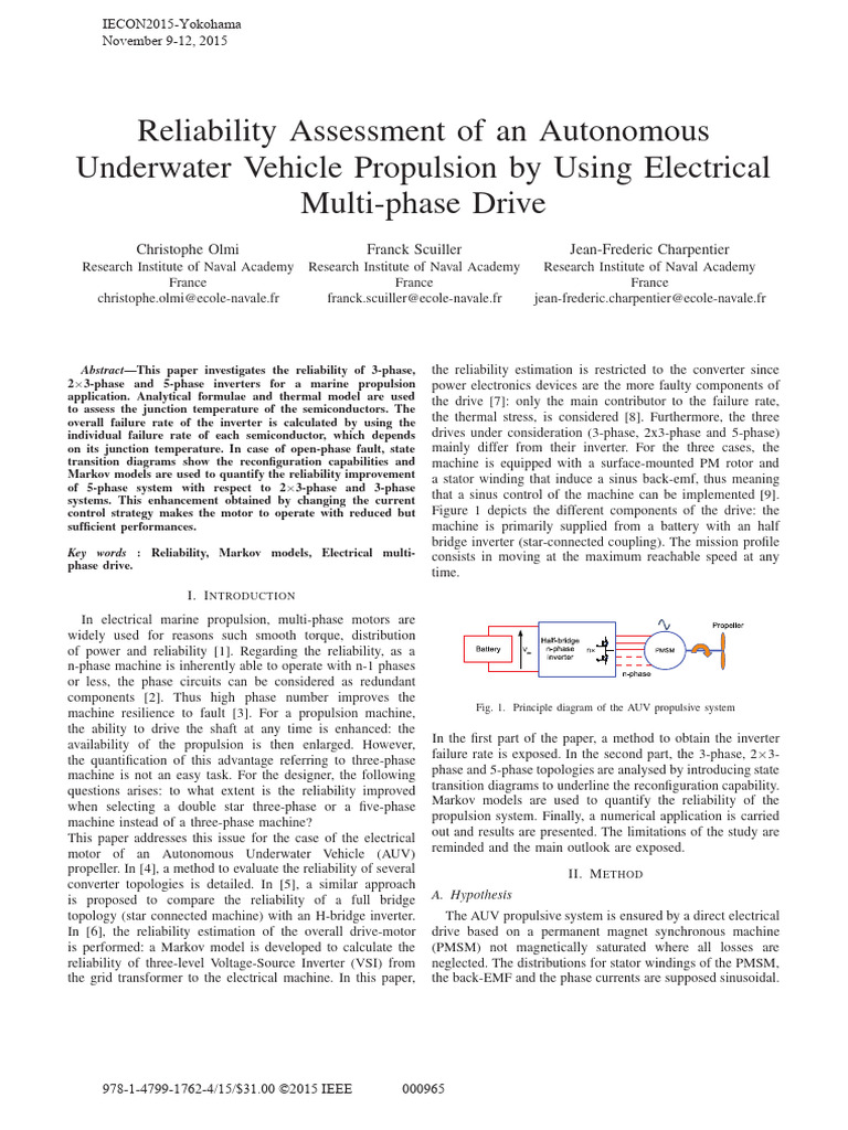 Reliability Assessment Of An Autonomous Underwater Vehicle Propulsion By Using Electrical Multi