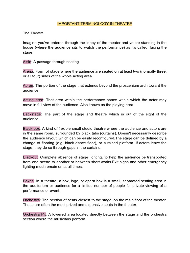 Important Terminology in Theatre | PDF | Entertainment | Oral Literature