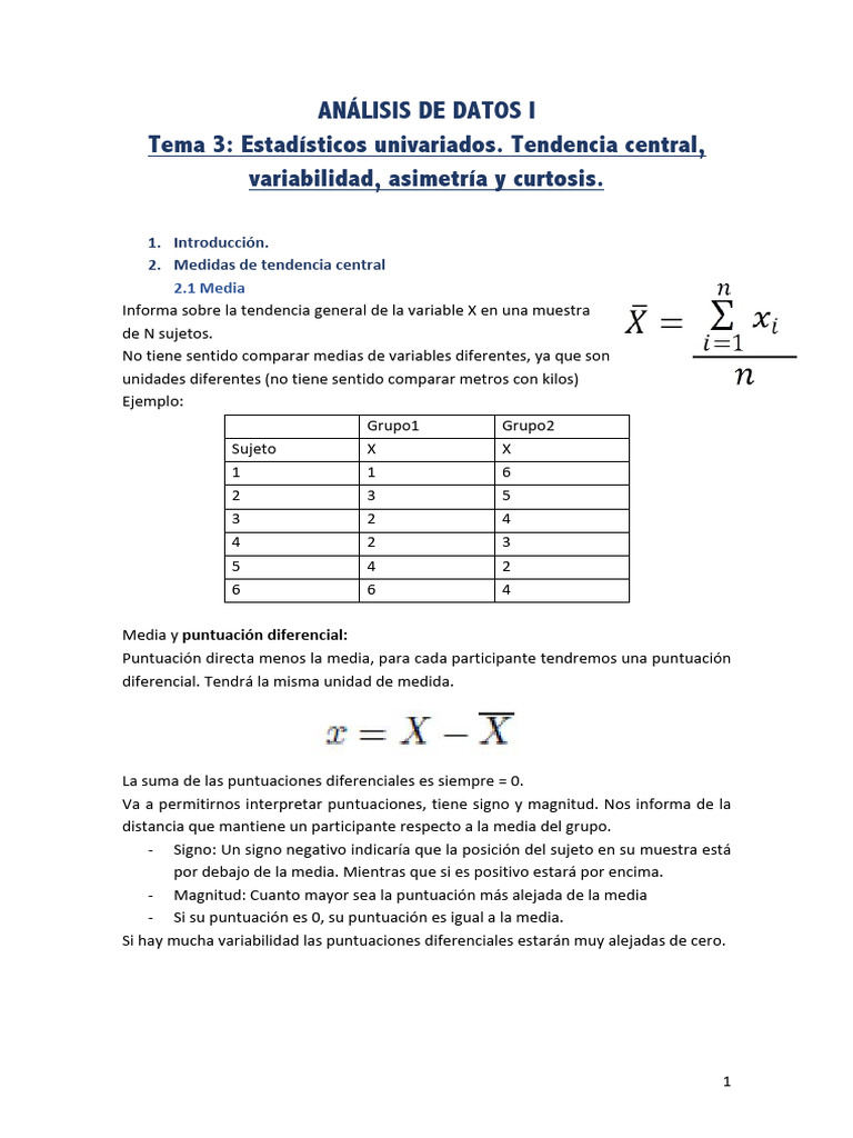 Estadísticos Univariados: Medidas Clave | PDF | Diferencia | Media