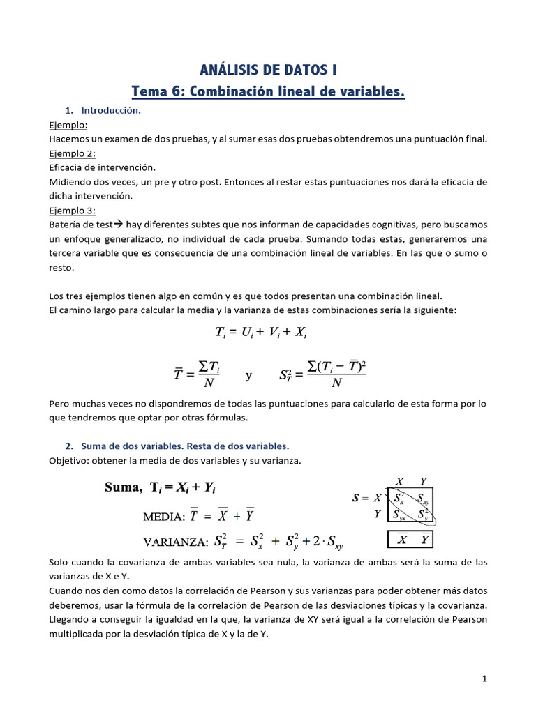 Combinación Lineal de Variables en Estadística | PDF | Matriz ...