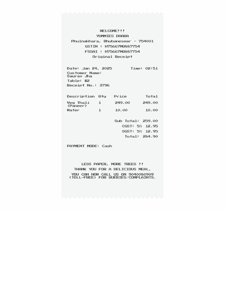 Restaurant Bill (Freeforonline - Com) | PDF