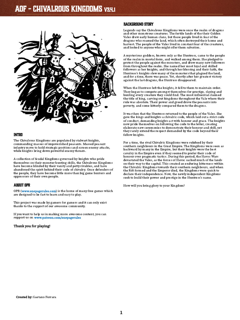 Chivalrous Kingdoms Army Guide V3.4.1 | PDF | Chivalry | Knight