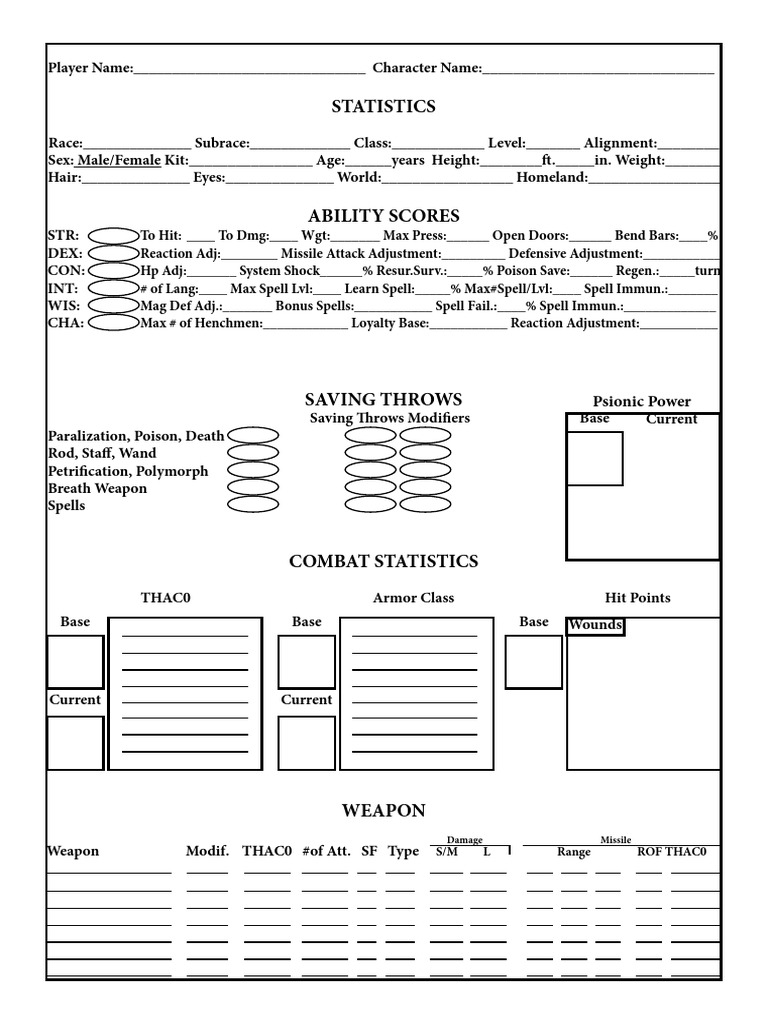 Character Record Sheet | PDF | Tabletop Games | Gaming