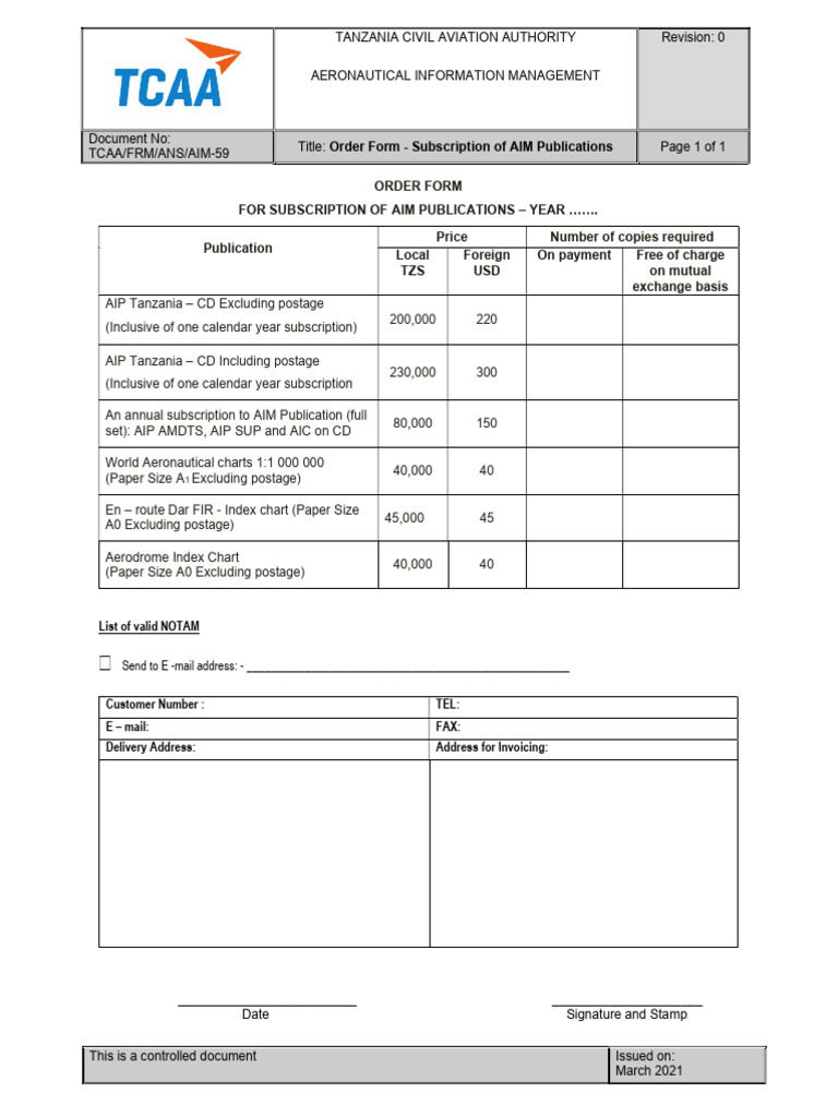 Order Form - Subscription of AIM Publications | PDF | Mail | Philately