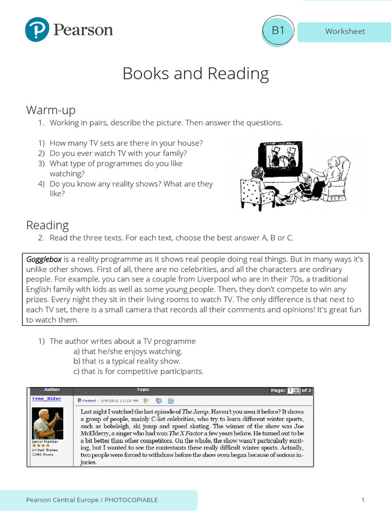 b1 Teenagers Books and Reading Lesson Plan Worksheet | PDF | Reality ...