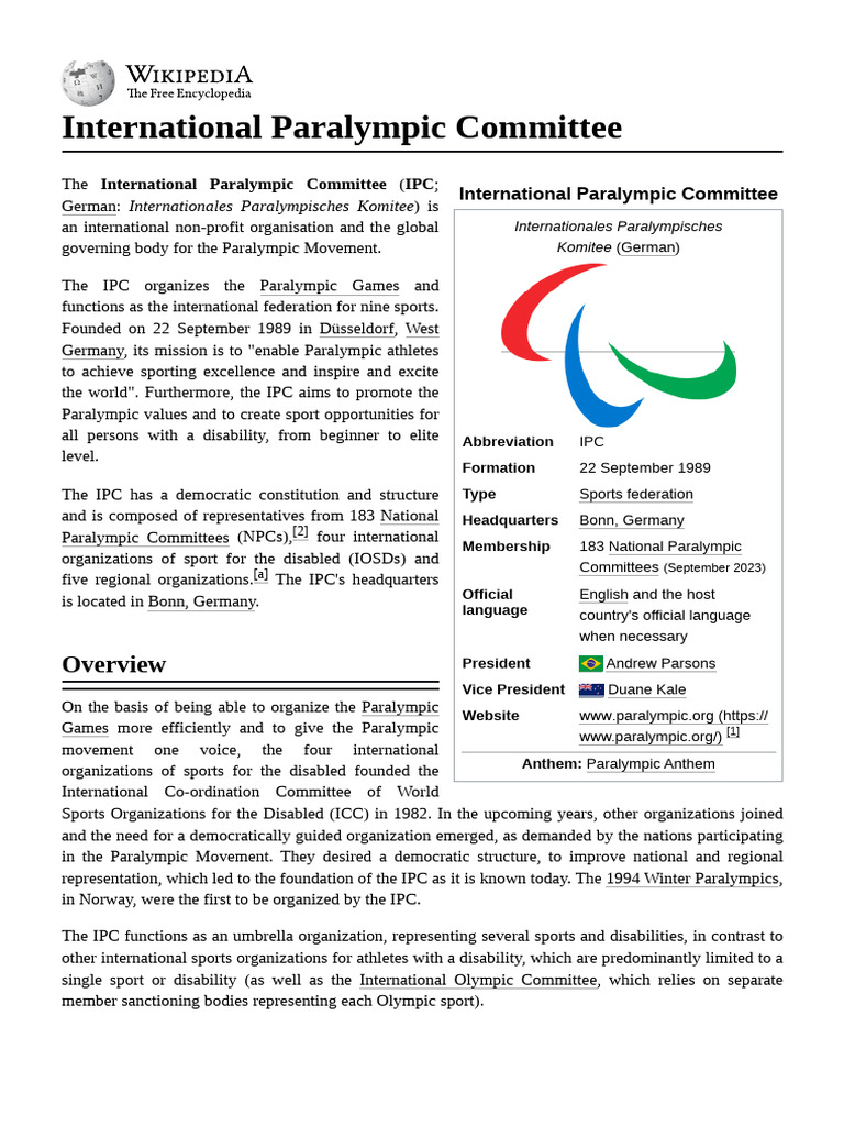 International Paralympic Committee | PDF | Sports | Paralympic Games