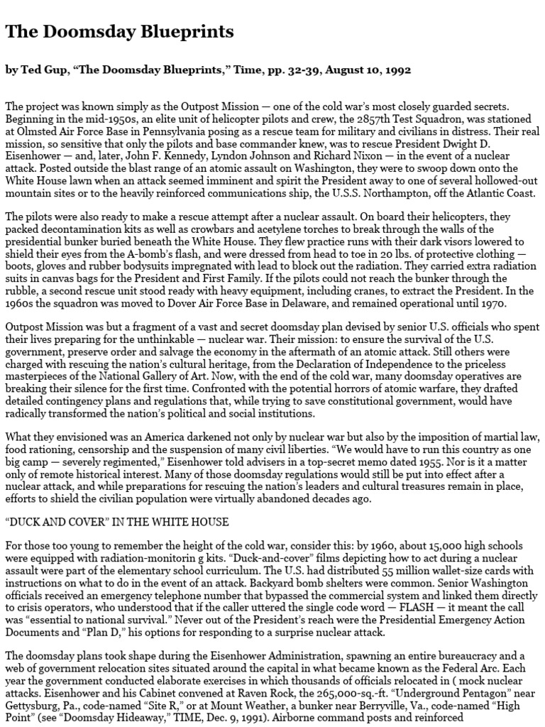 The Doomsday Blueprints by Ted Gup, "The Doomsday Blueprints," Time, Pp ...