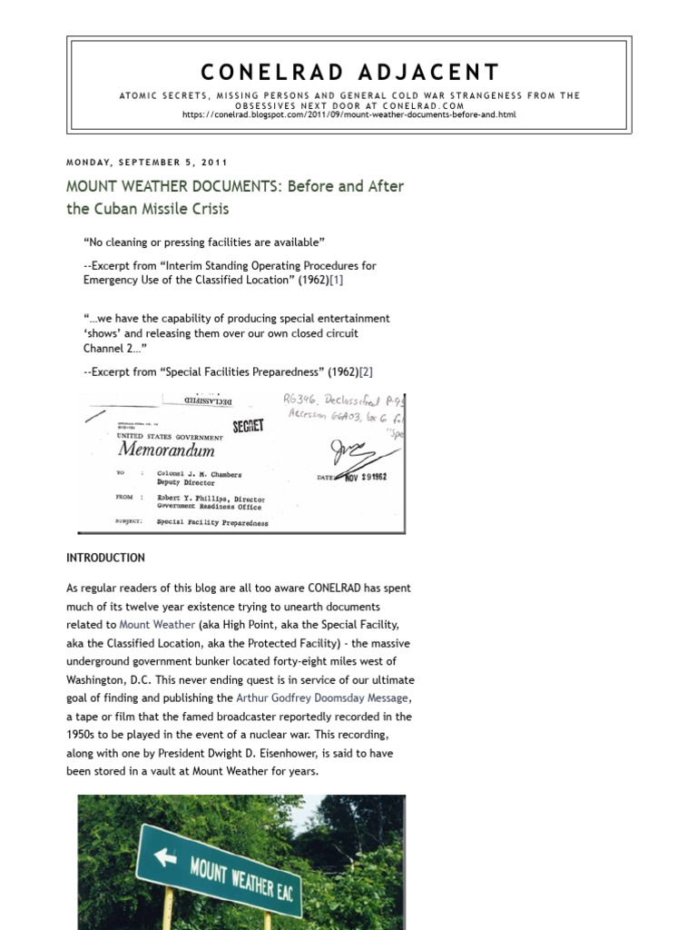 CONELRAD Adjacent - MOUNT WEATHER DOCUMENTS - Before and After The ...
