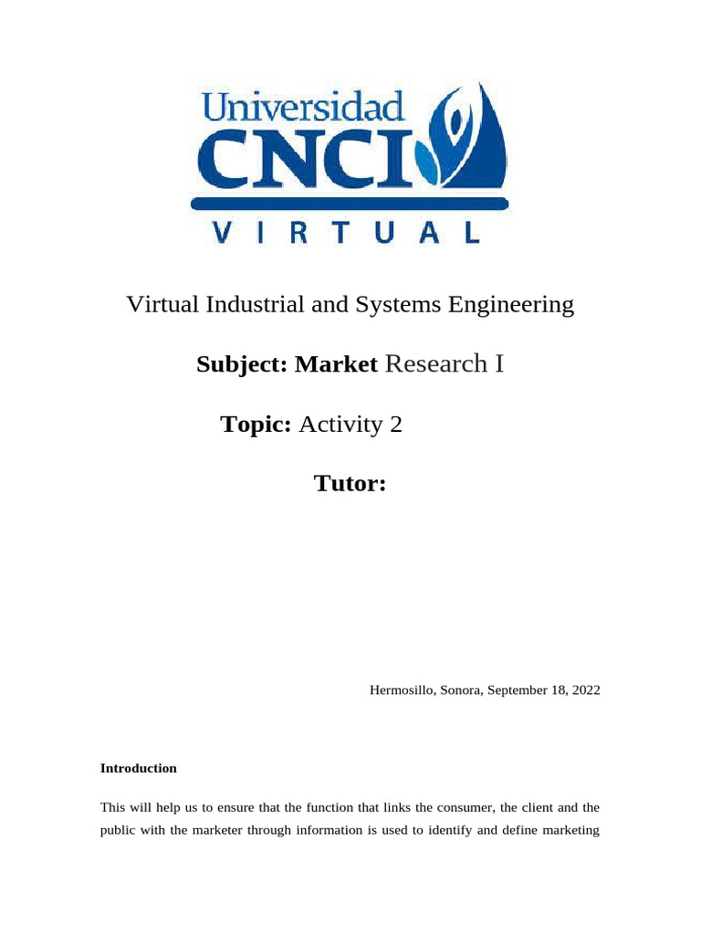 Activity 2 Market Research I | PDF | Marketing Research | Information