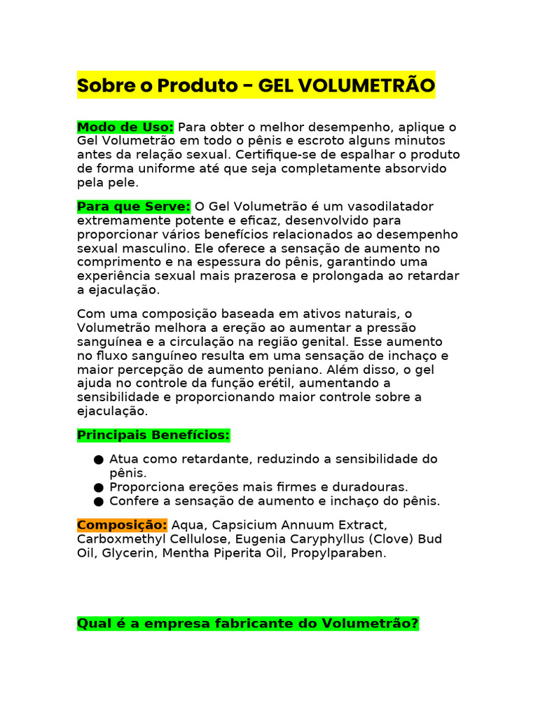 Informações Sobre o Gel Volumetrão | PDF | Preservativo (camisinha)