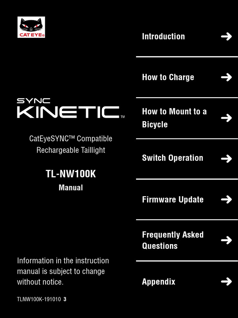 Cateye Kinetic TL-NW100K | PDF | Rechargeable Battery | Battery Charger