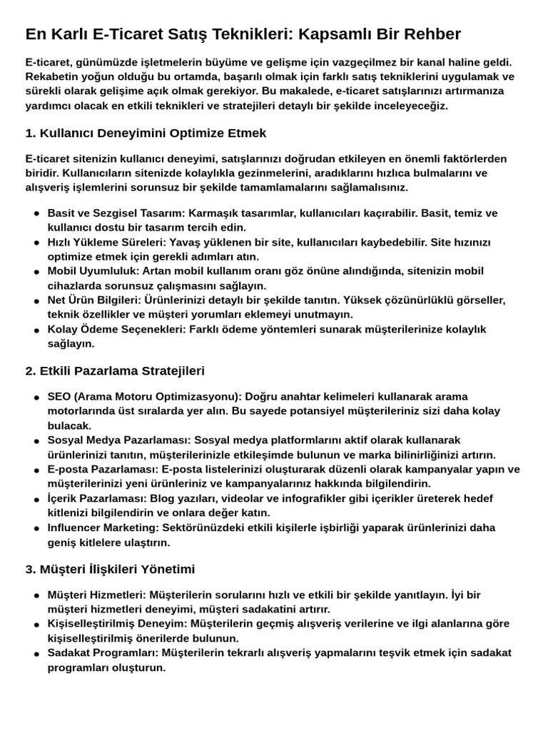 En Karlı ETicaret Satış Teknikleri Kapsamlı Bir Rehber | PDF