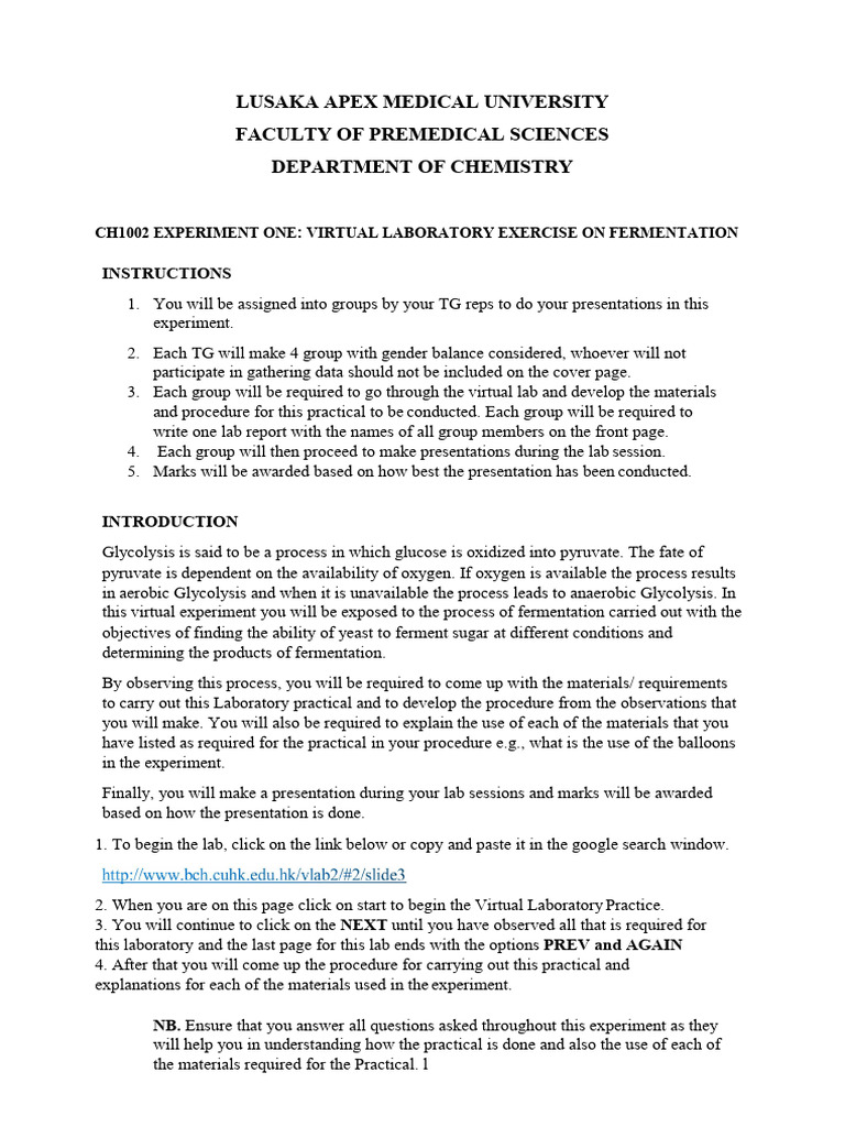 CH1002 Virtual Lab on Fermentation | PDF | Glycolysis | Fermentation