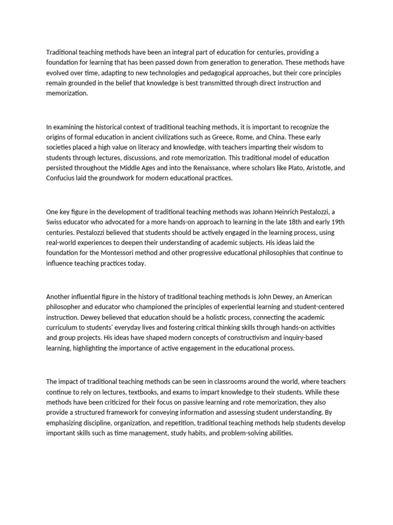 Traditional and Progressive teaching methods PSA | PDF | Teaching Method | Learning