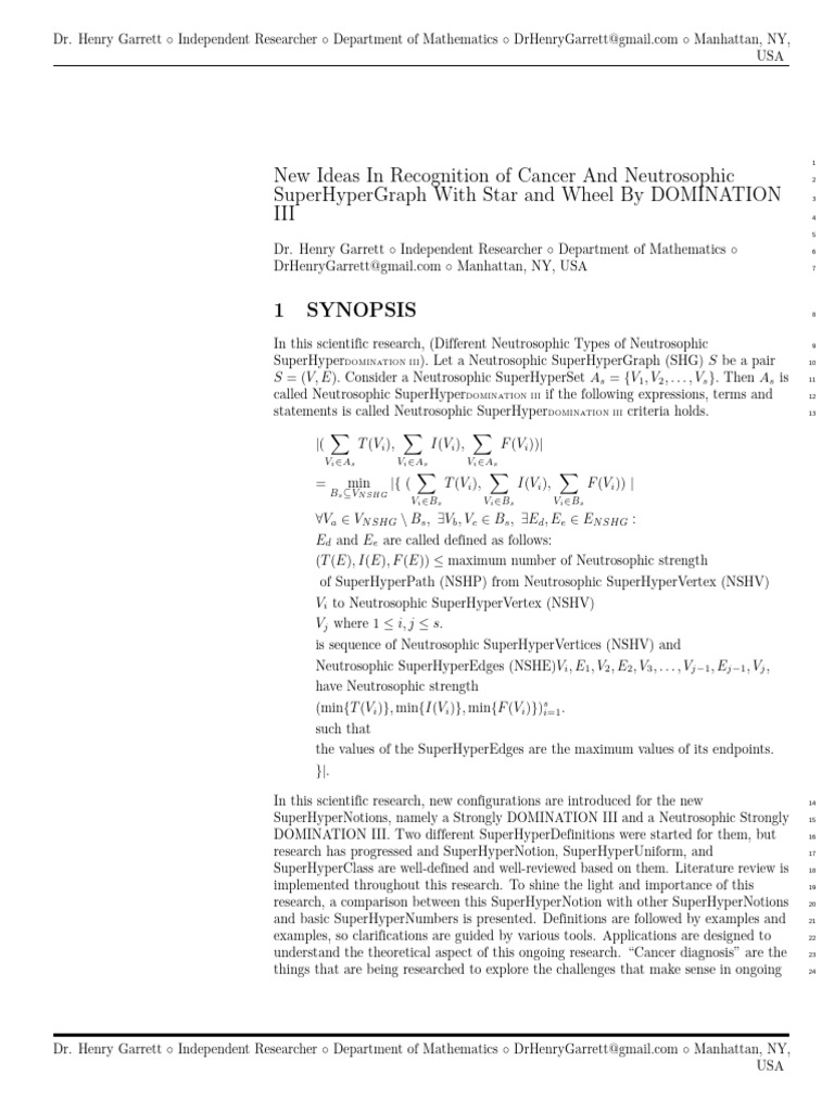 Neutrosophic SuperHyperGraph in Cancer Diagnosis | PDF | Scientific Method | Function (Mathematics)