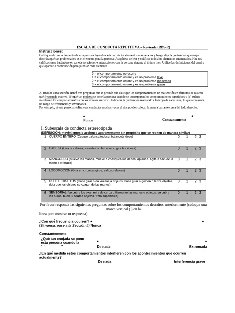 Escala de Conducta Repetitiva RBS-R | PDF | Comportamiento | Mano