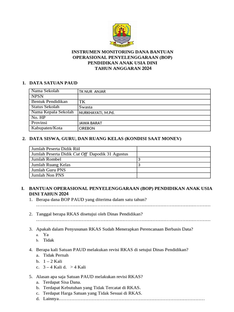 Monitoring BOP PAUD 2024 Cirebon | PDF