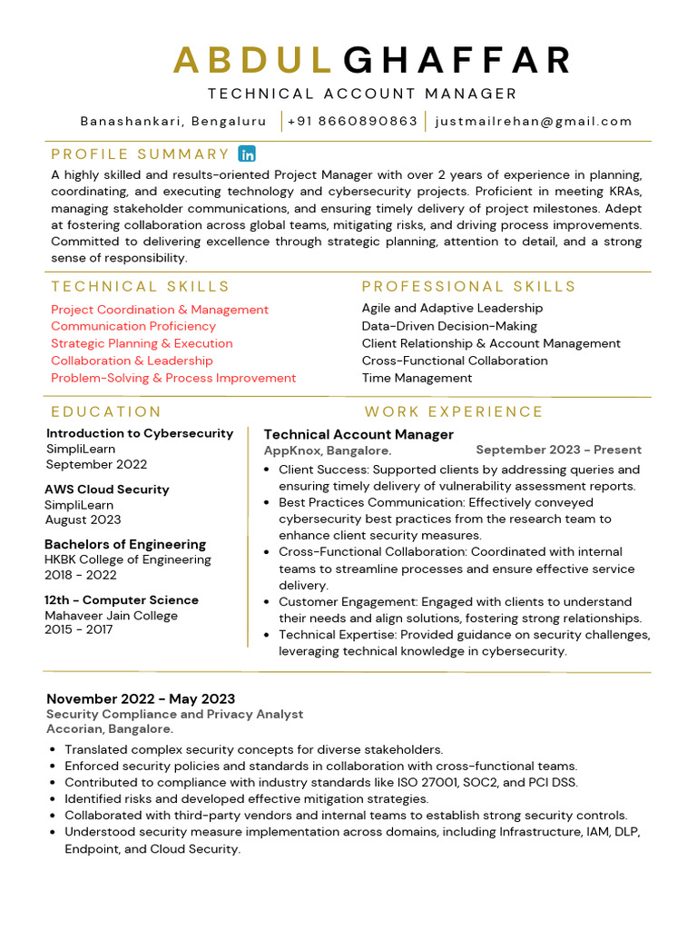 Technical Account Manager Profile | PDF | Computer Security | Security
