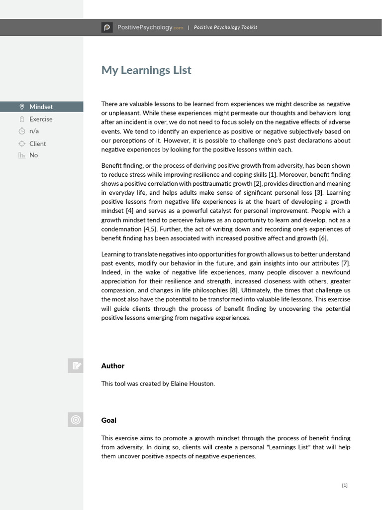 My Learnings List | PDF | Psychological Resilience | Psychology