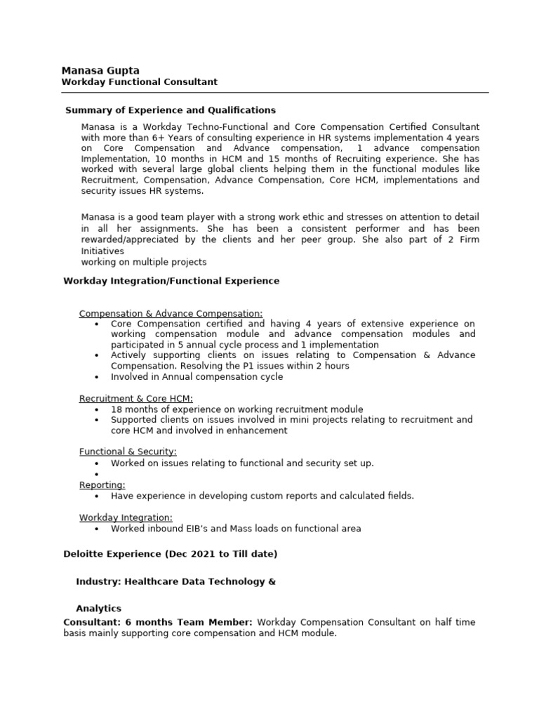 Manasa Gupta CV - Manasa workday | PDF | Human Resource Management ...