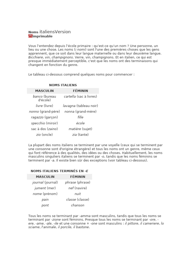 Noms et pronoms en italien | PDF | Genre grammatical | Pronom