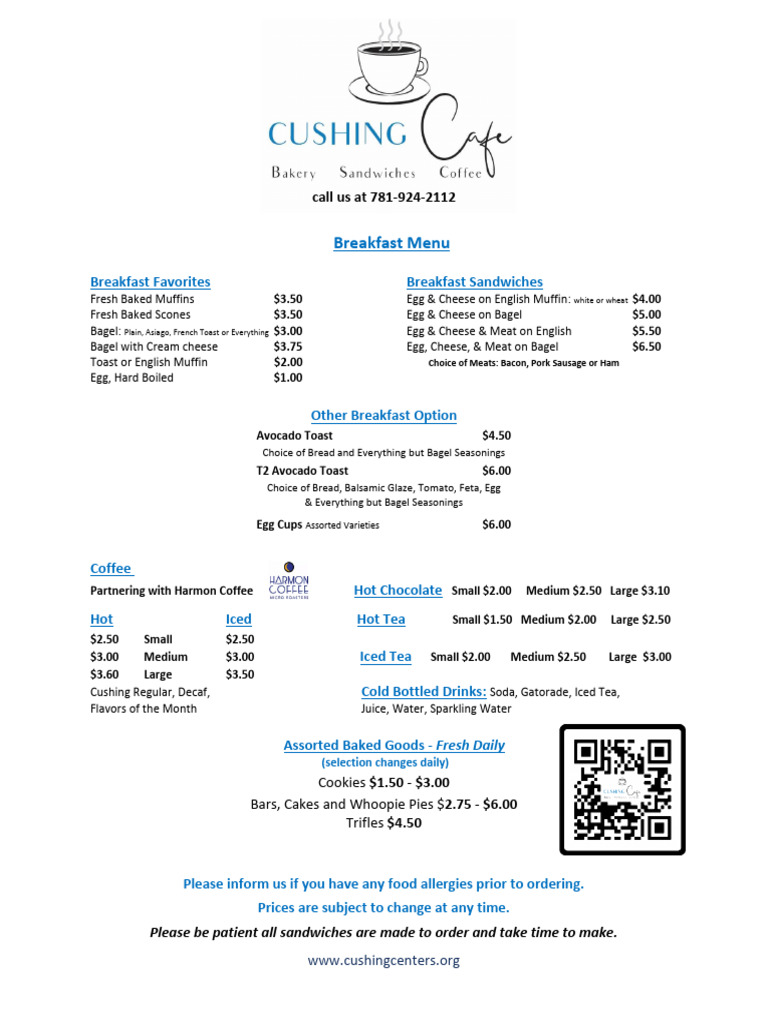 Cushing Cafe Menu and Prices | PDF | Salad | Cooking