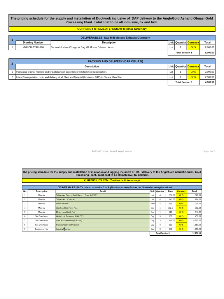 Schedule of Rates and Prices Ductwor For 2 X Mills | PDF | Duct (Flow ...