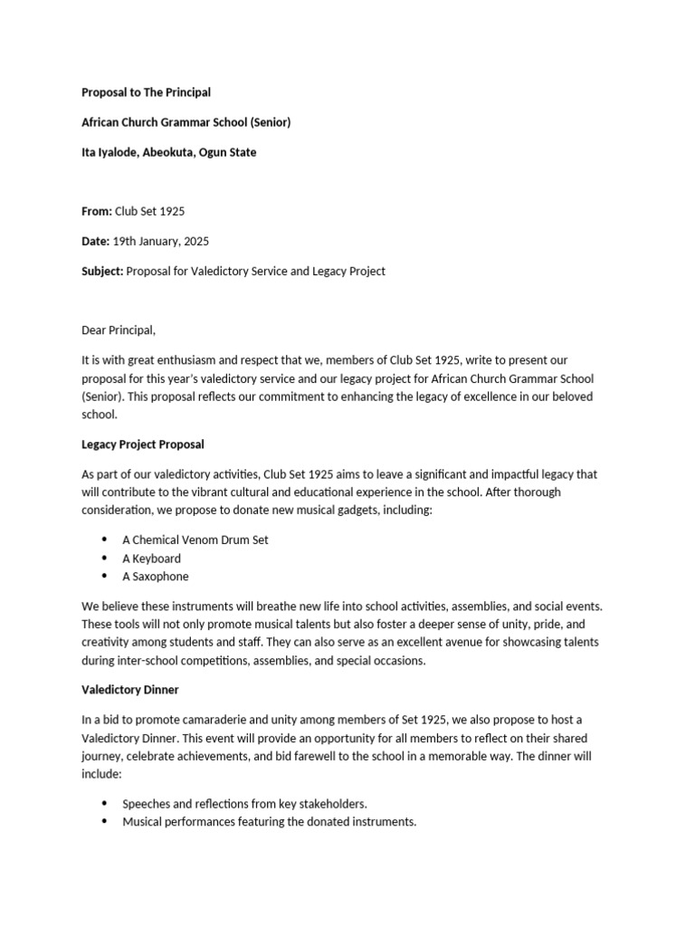 Proposal To The Principal | PDF