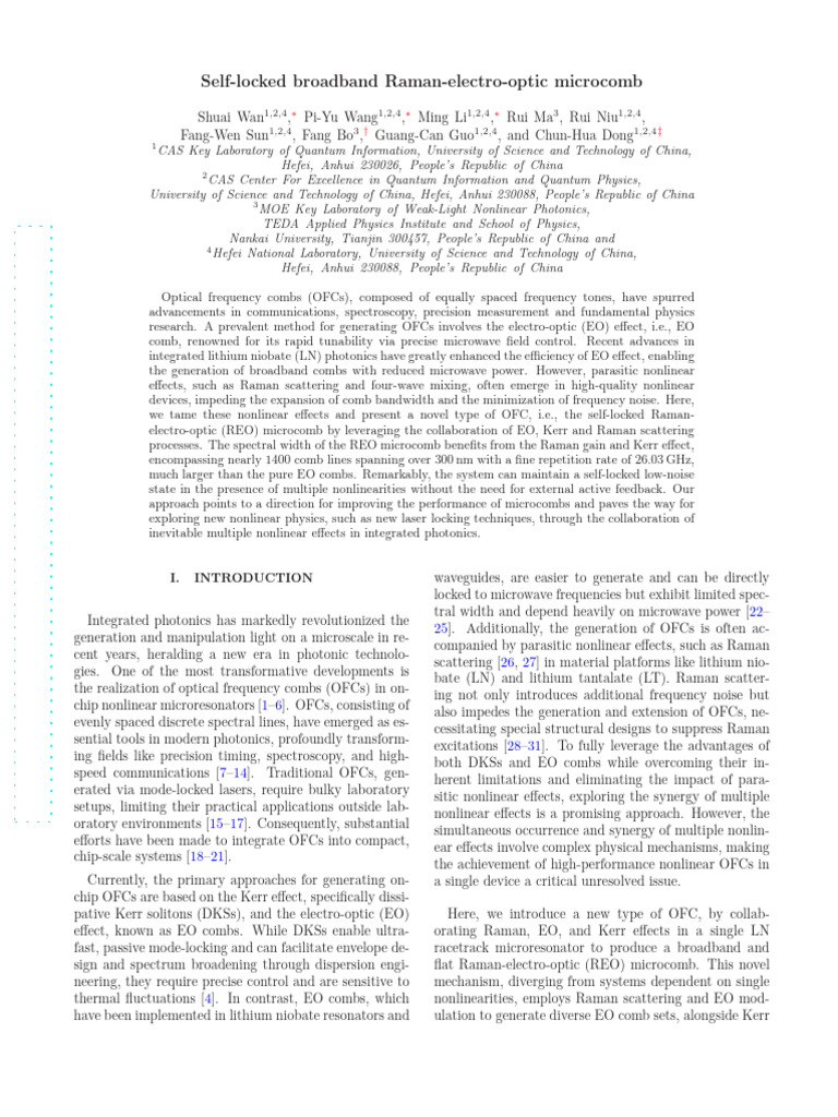 2405.19989v1 Self Locking Comb | PDF | Laser | Raman Spectroscopy