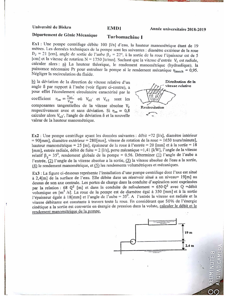 Examen1 Turbomachines 1 | PDF