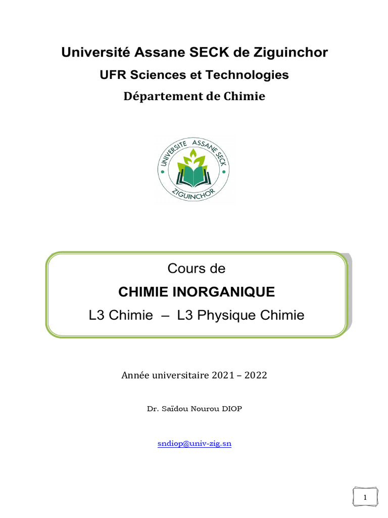 Cours de Chimie Inorganique L3 | PDF | Orbitale moléculaire | Atomes
