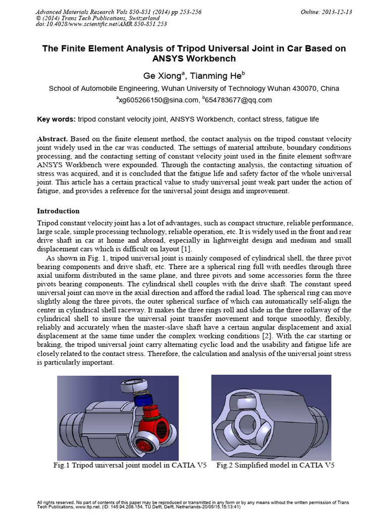 The Finite Element Analysis of Tripod Universal Joint in Car Based On ...