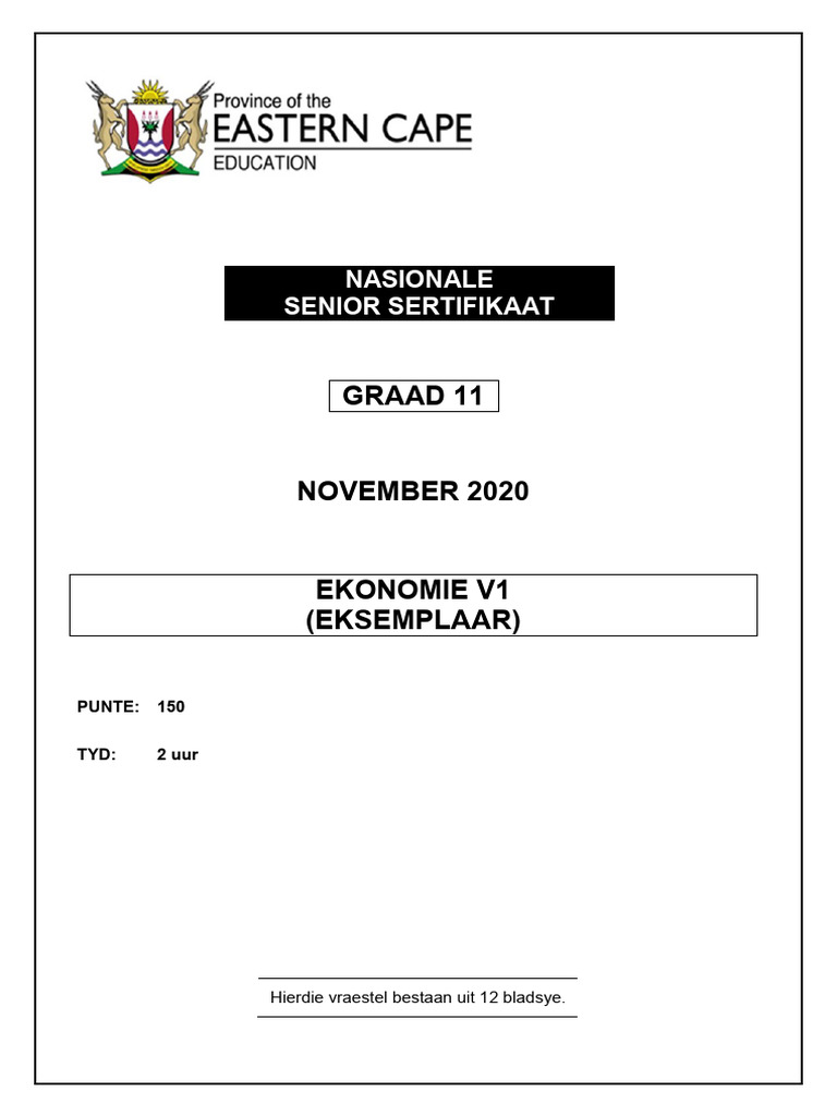 EKON V1 GR11 Vraestel Nov 2020 | PDF